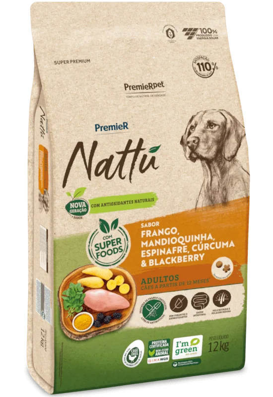 PremieR Nattu p/ Cães Adultos: Frango, Mandioquinha e